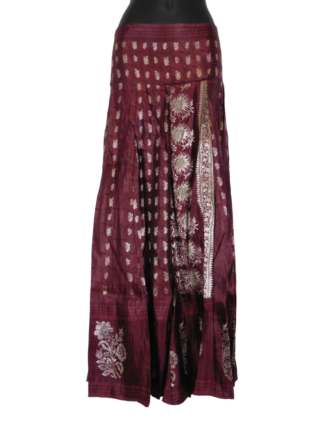 Palazzo Trousers Recycled Sari Floral Design Burgundy Fair Trade Hippy ...