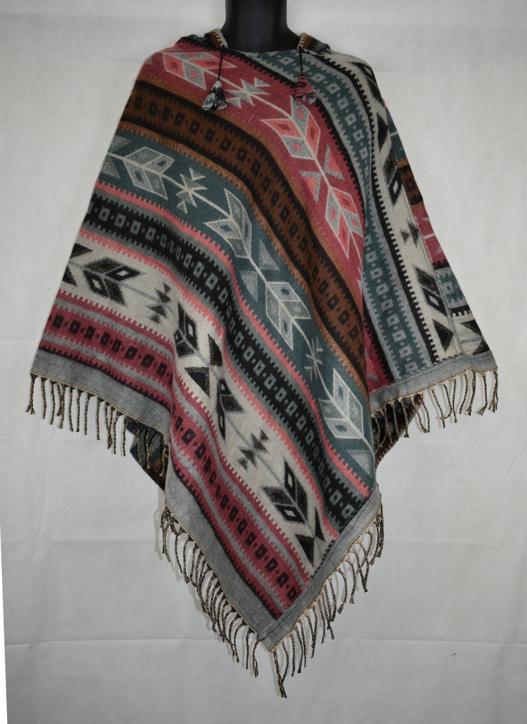 Fair Trade V-shape Hooded Wild West Cowboy Festival Poncho Soft Snug ...