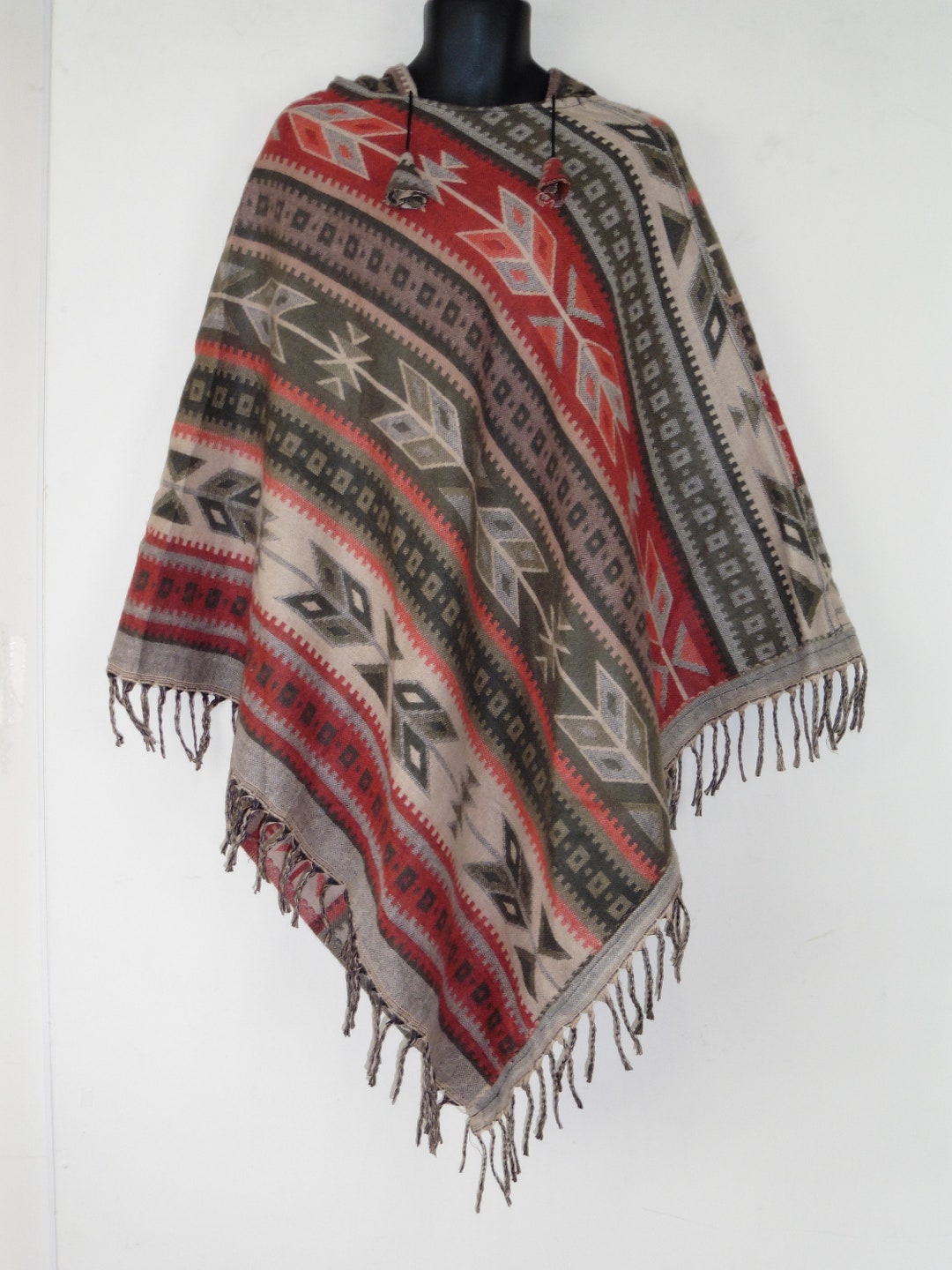 Fair Trade V-shape Hooded Wild West Cowboy Festival Poncho Soft Snug ...