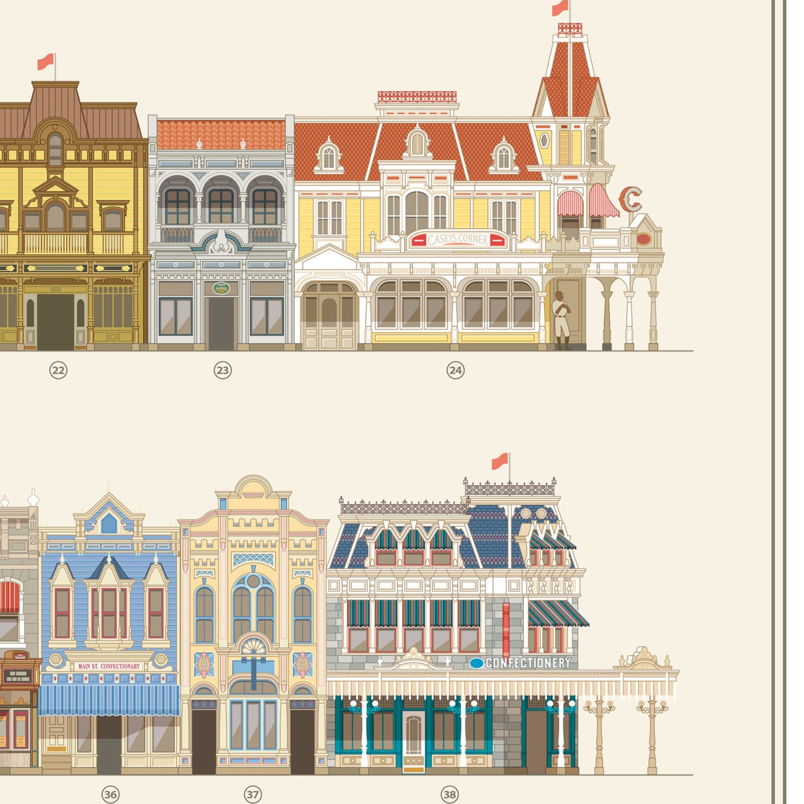 The Buildings of Main Street Walt Disney World Print With Numbered ...