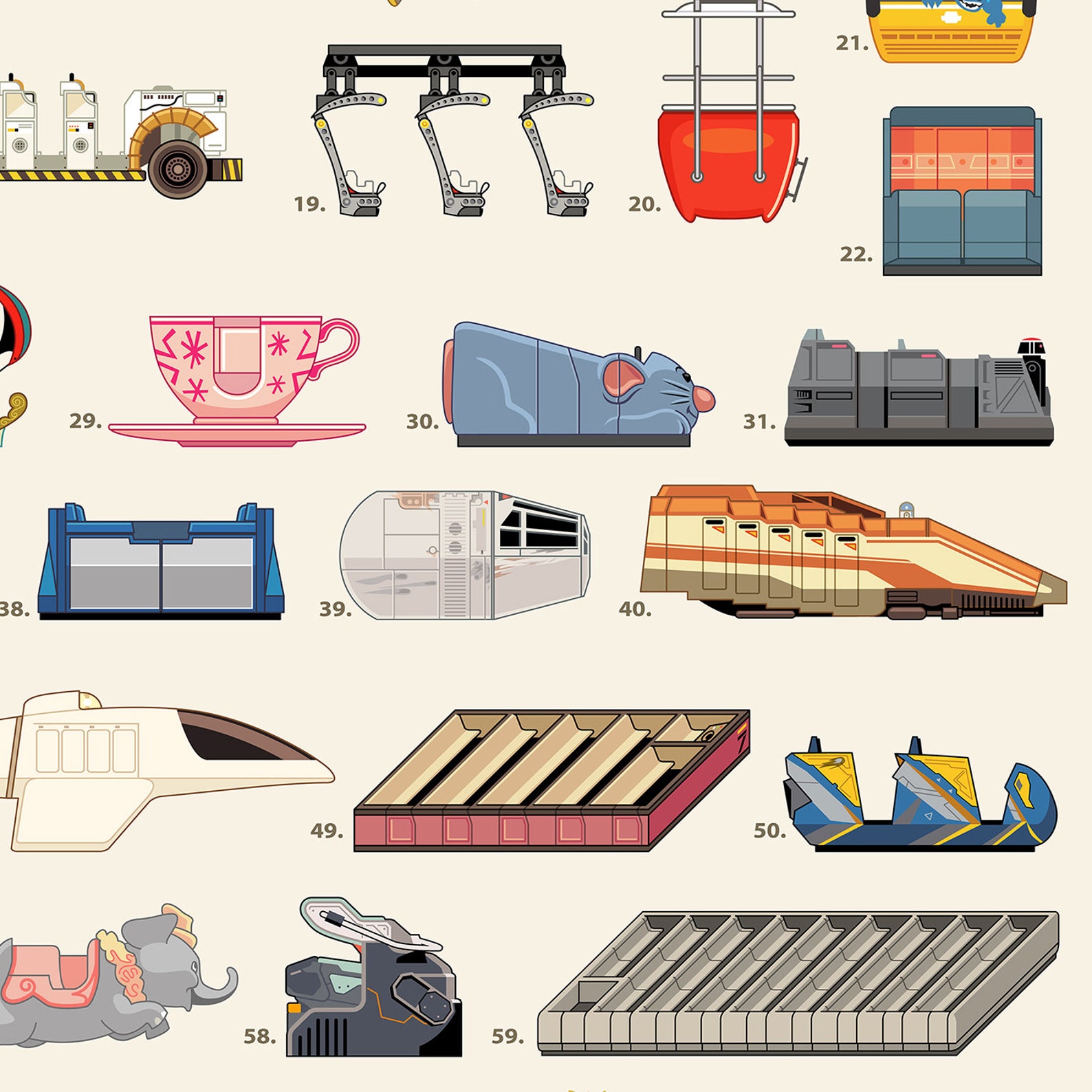 Walt Disney World Attraction and Transportation Vehicles Print - Etsy