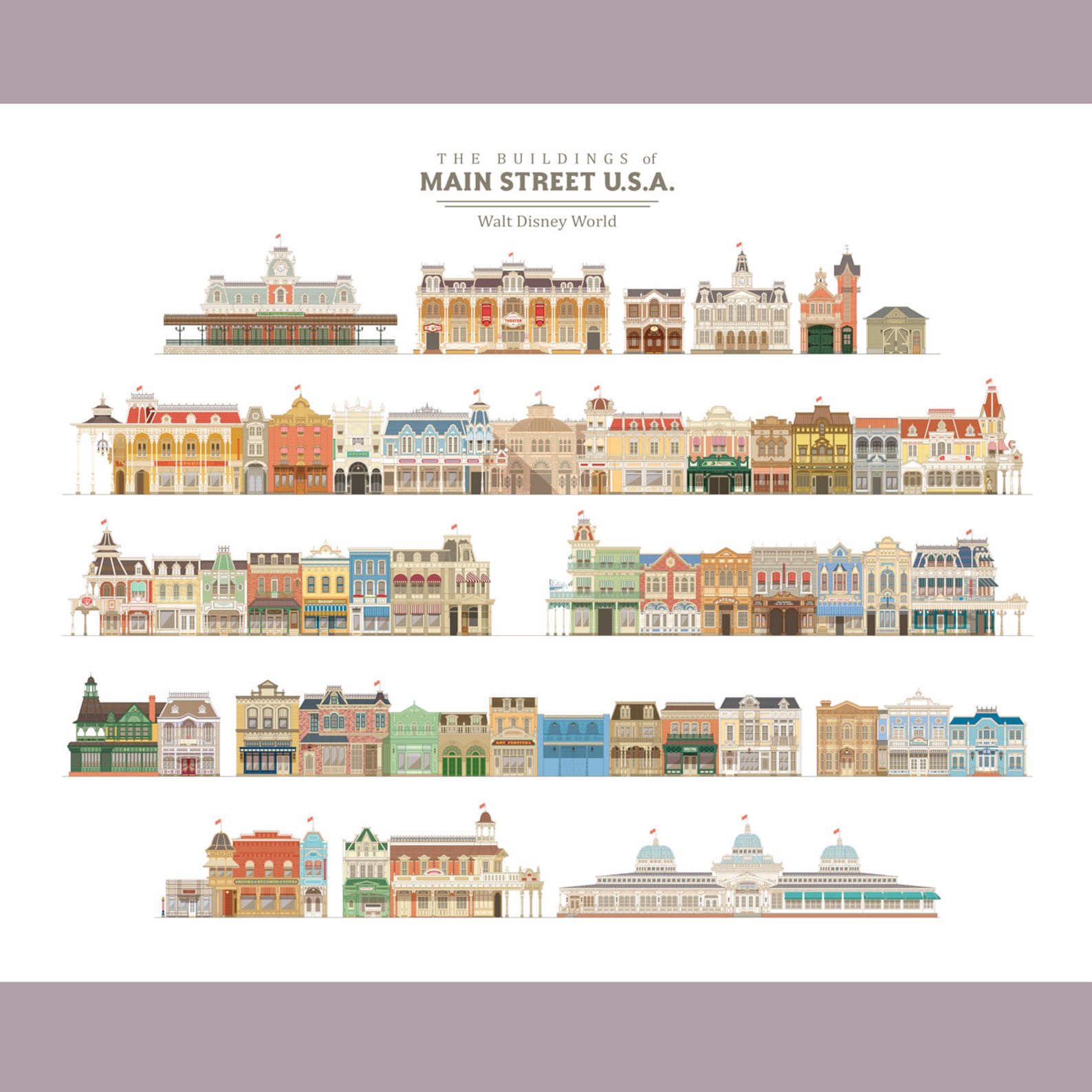 The Buildings of Main Street Walt Disney World Print Without Numbered ...