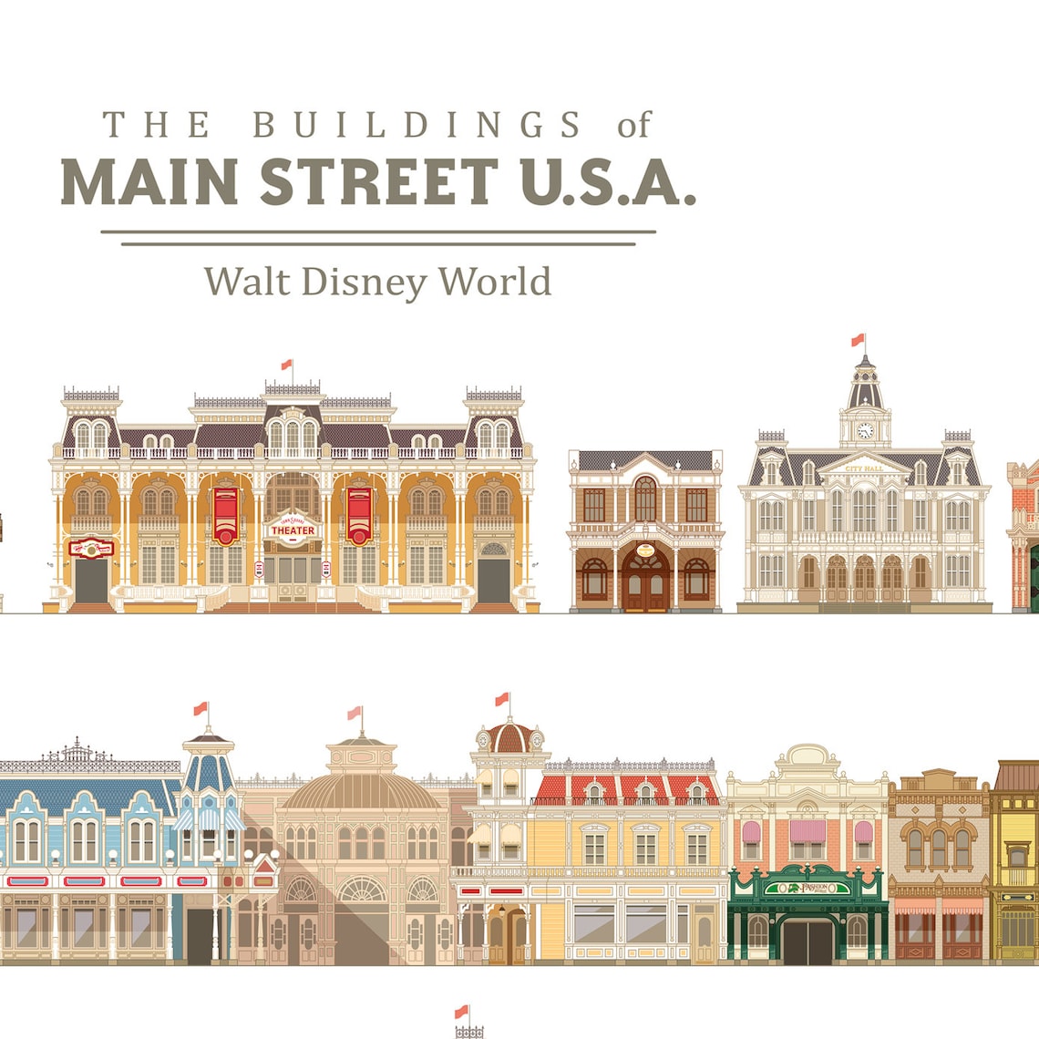 The Buildings of Main Street Walt Disney World Print Without Numbered ...
