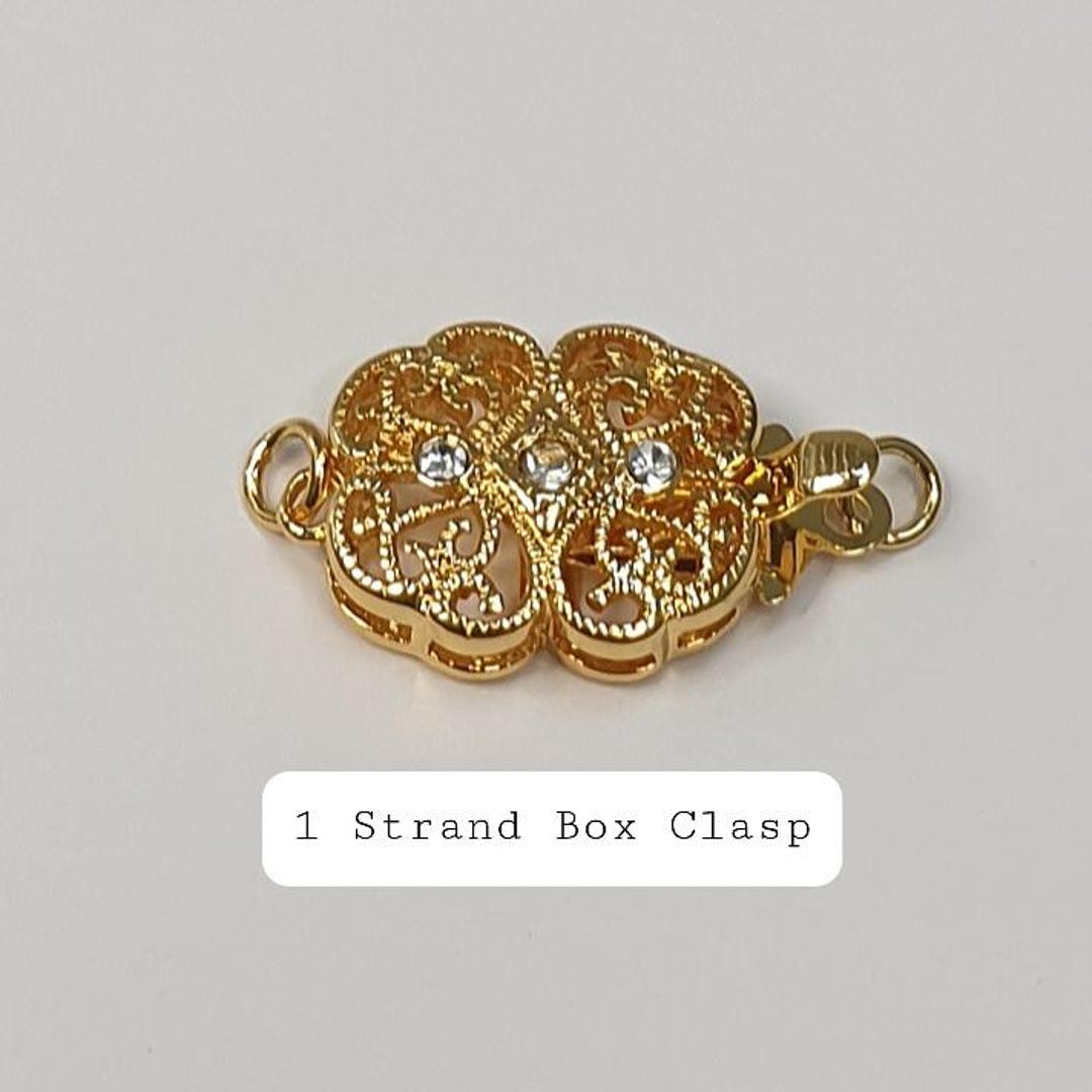 One Ornate Box Clasp Pinch Release Golden Rhinestone Feature 20x11 ...