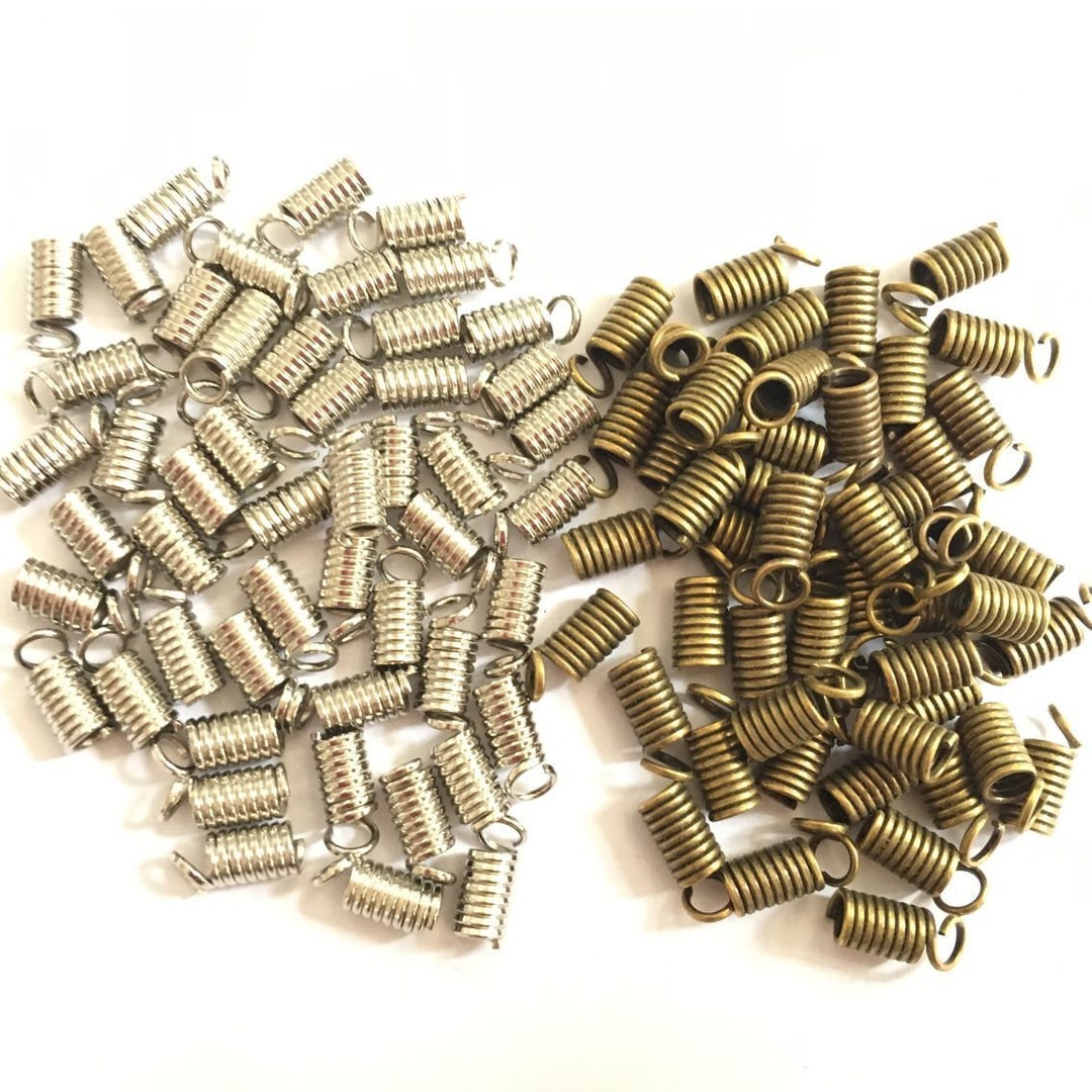 100 Pcs Antique Bronze /antique Silver SPRING COIL Cord Ends for App ...