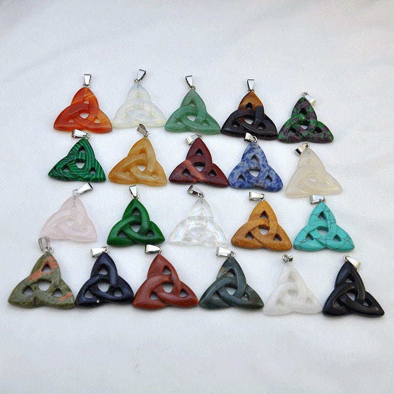 Natural Stone Celtic Trinity Knot Pendants,trinity Knot With Silver ...