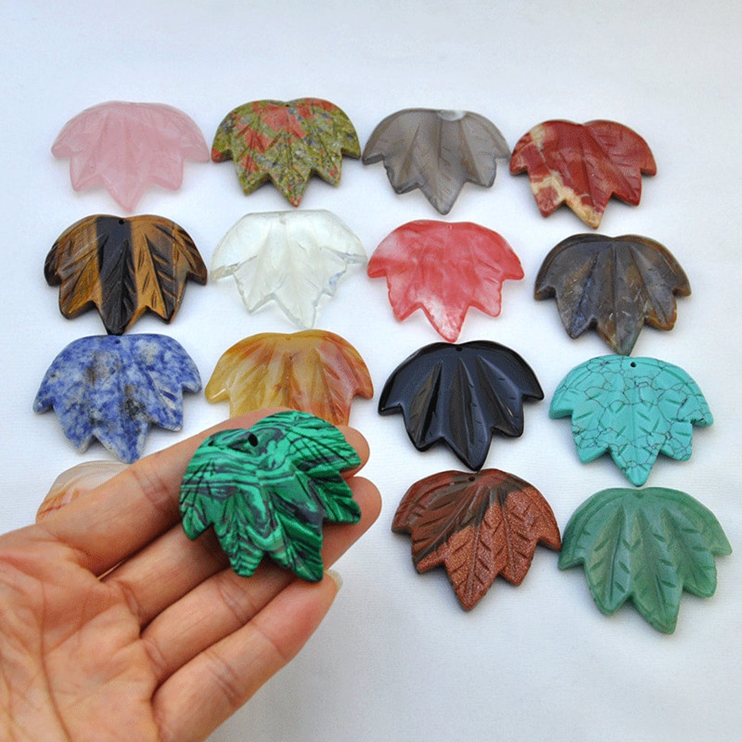 Natural Hand Carved Maple Leaf Shape Pendant，48mm Beautiful Gemstone ...
