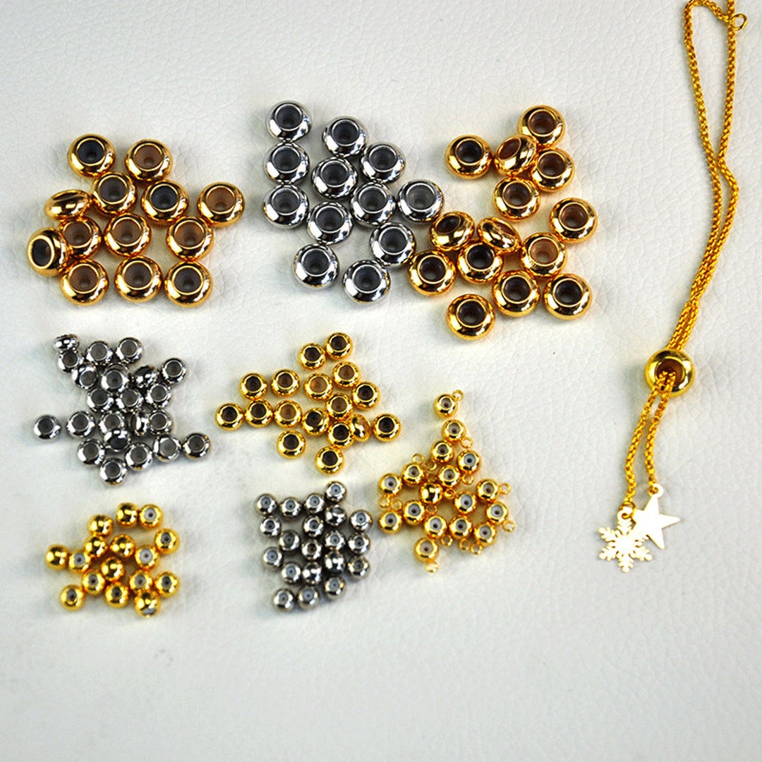Sliding Adjustable,rubber Stopper Gold Beads,rubber Stopper Beads With ...