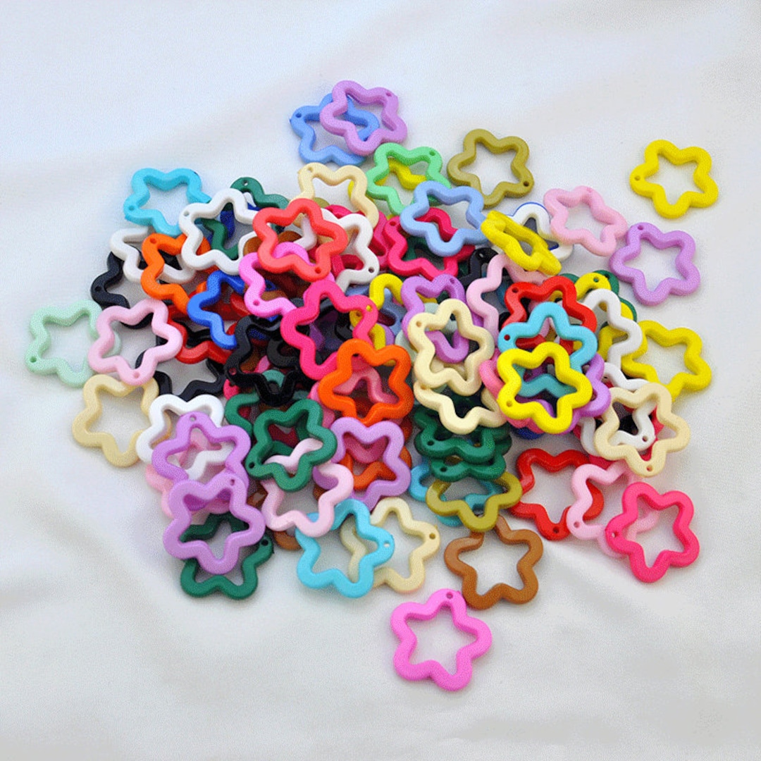 30mm Mixed Color Plastic Star Ring Pendant，pastel Star Beads，star ...