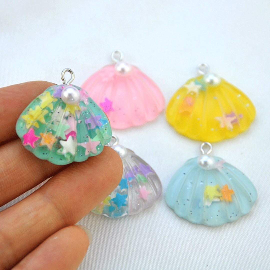 Super Pretty Sparkly Resin Shell Charms，glitter Sea Shell Resin ...