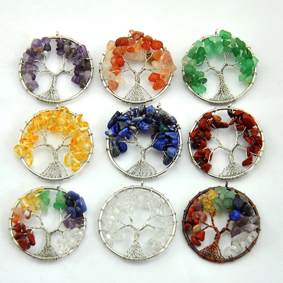 Tree of Life Natural Gemstone Pendantnatural Crystal Tree | Etsy