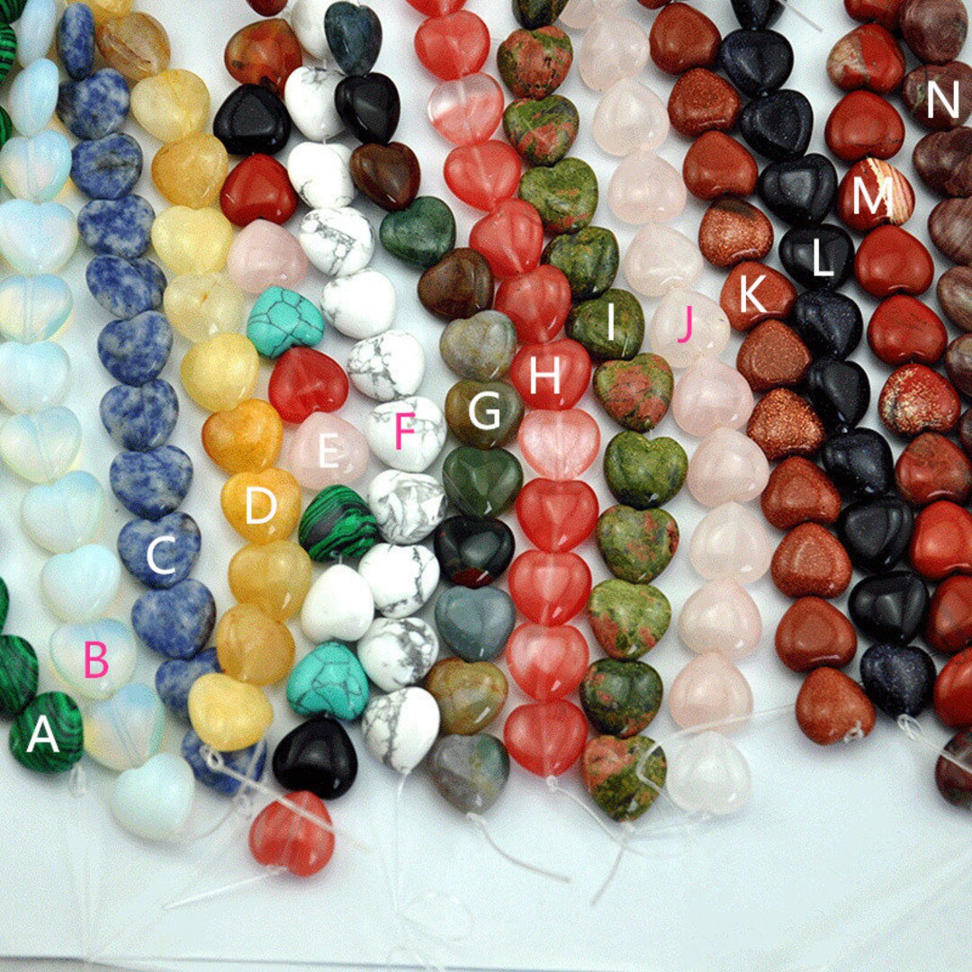 14mm/16mm Crystal Heart Beads，18 Choices Gemstone Heart Shape Beads ...