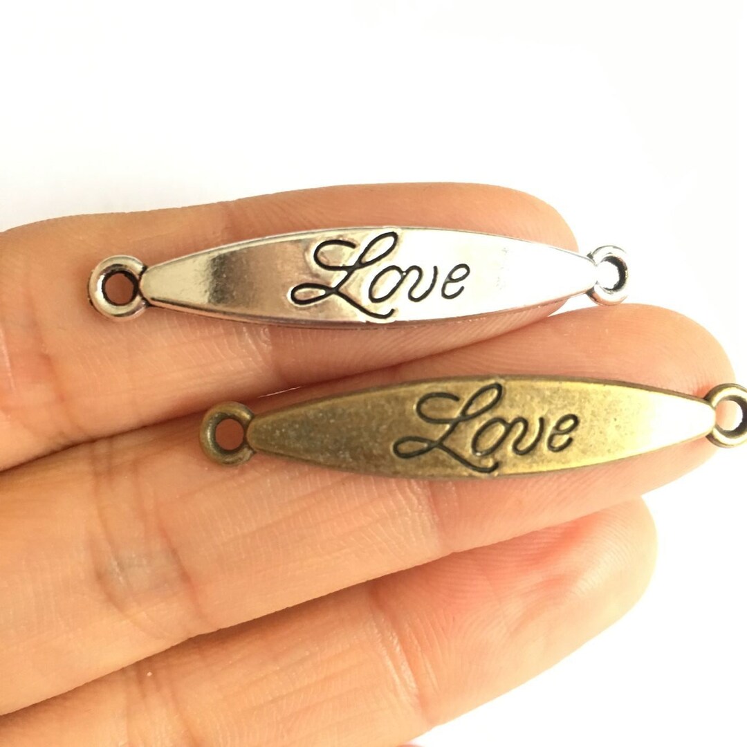 7x41mm----20pcs Antique Bronze /antique Silver Sideways " Love " Charm ...