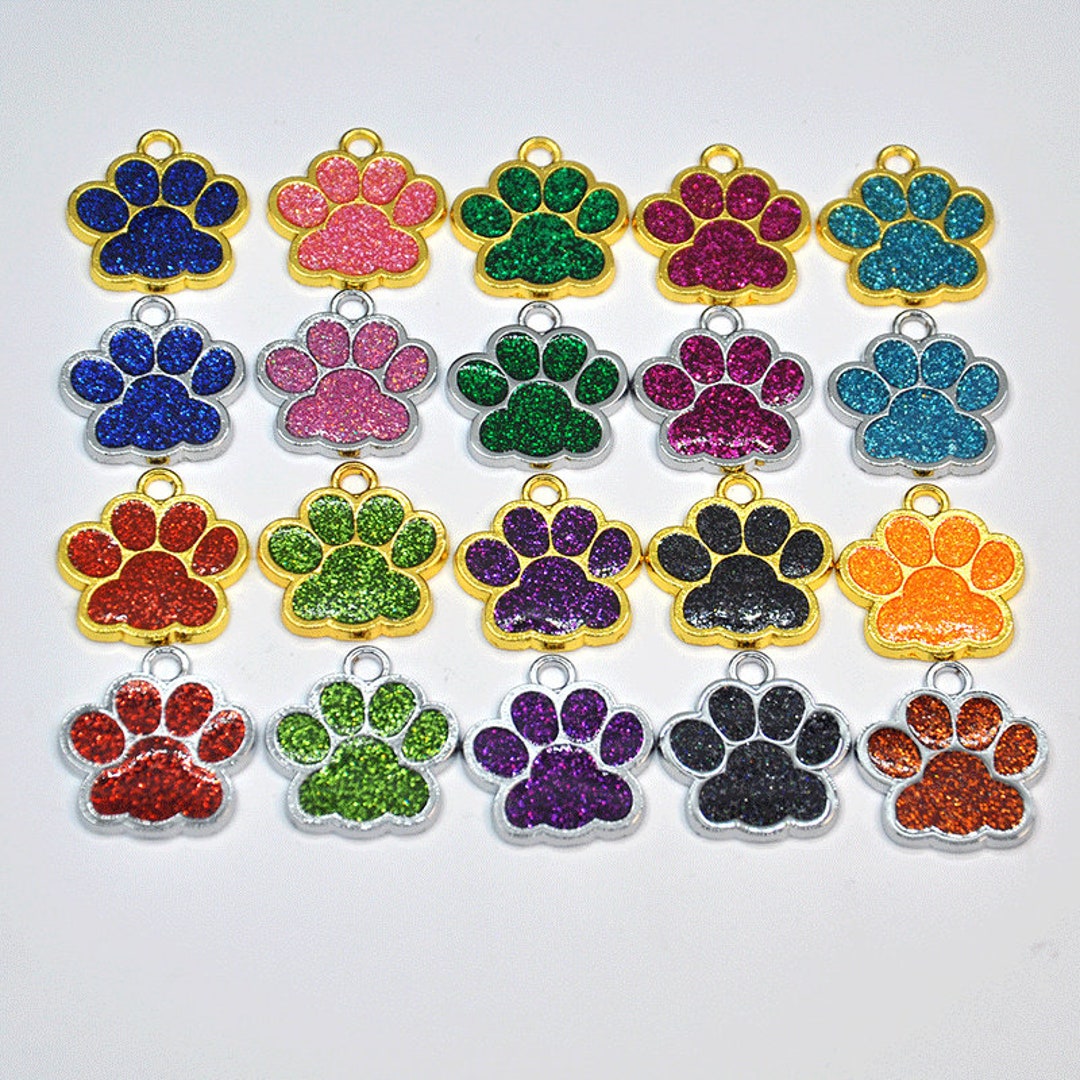5-20pcs Glittery Enamel Paw Print Charm Pendant for Crafts Jewellery ...