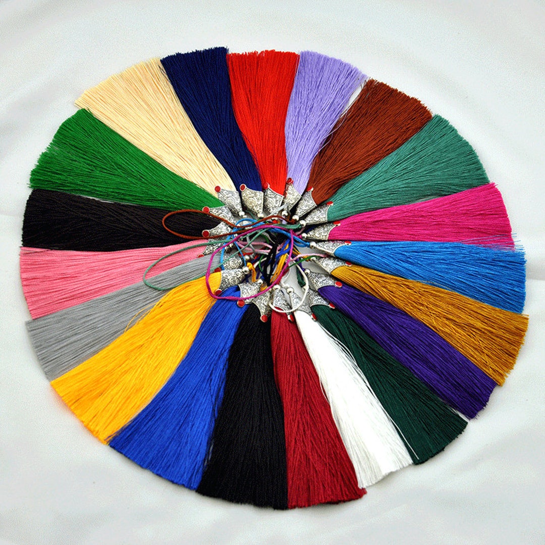 110mm Long Silk Tassel With Silver Cap and Beads，jewelry Tassel,fan ...