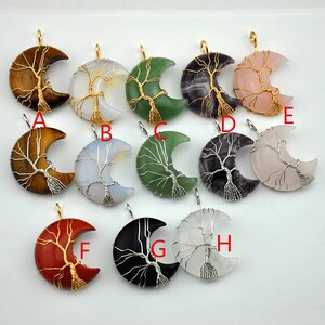 Moon Shape Gemstone Tree of Life Pendants，moon Wire Wrapped Tree of ...