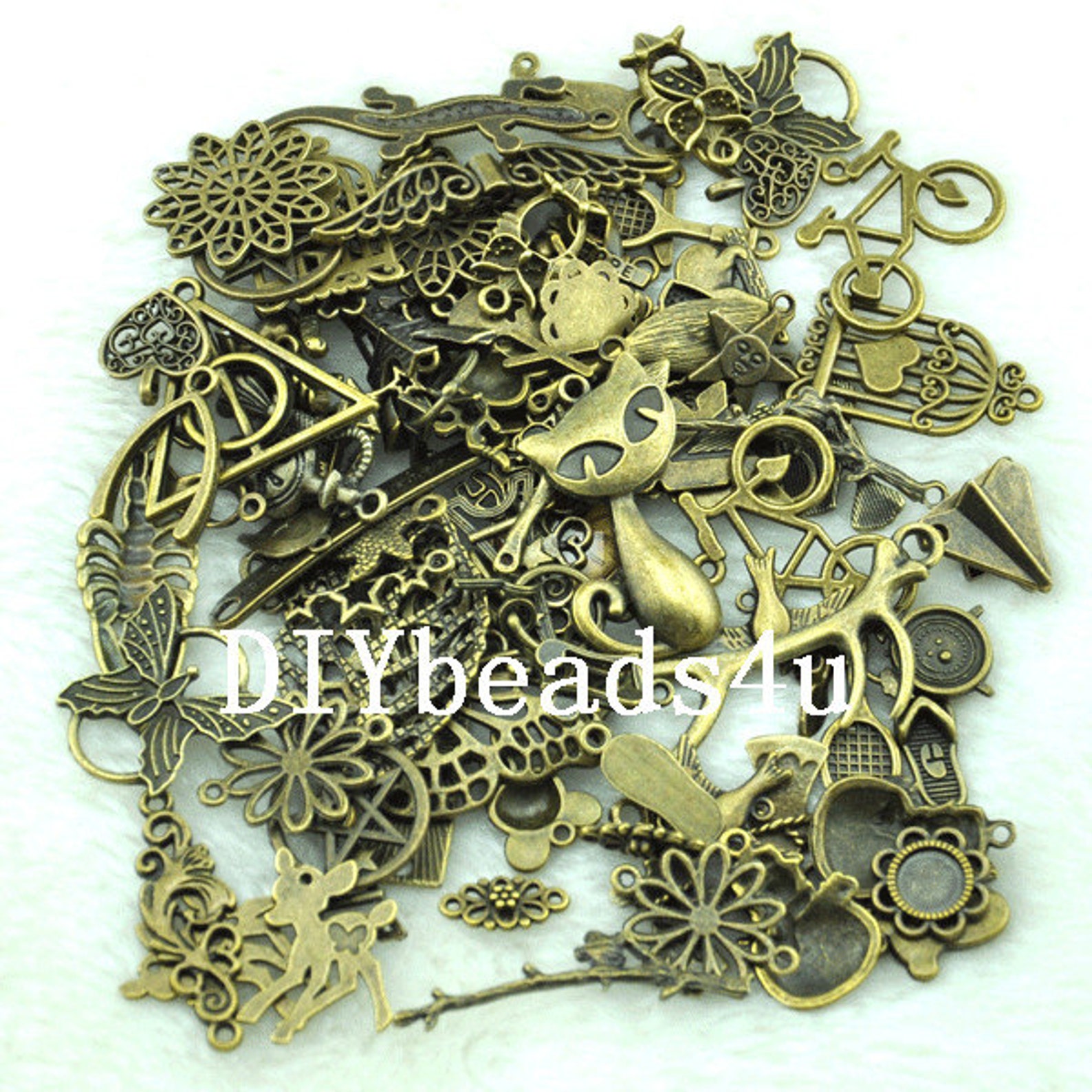 100pcs Metal Charm Collection RANDOM Mix Styles Antique Bronze Plated ...