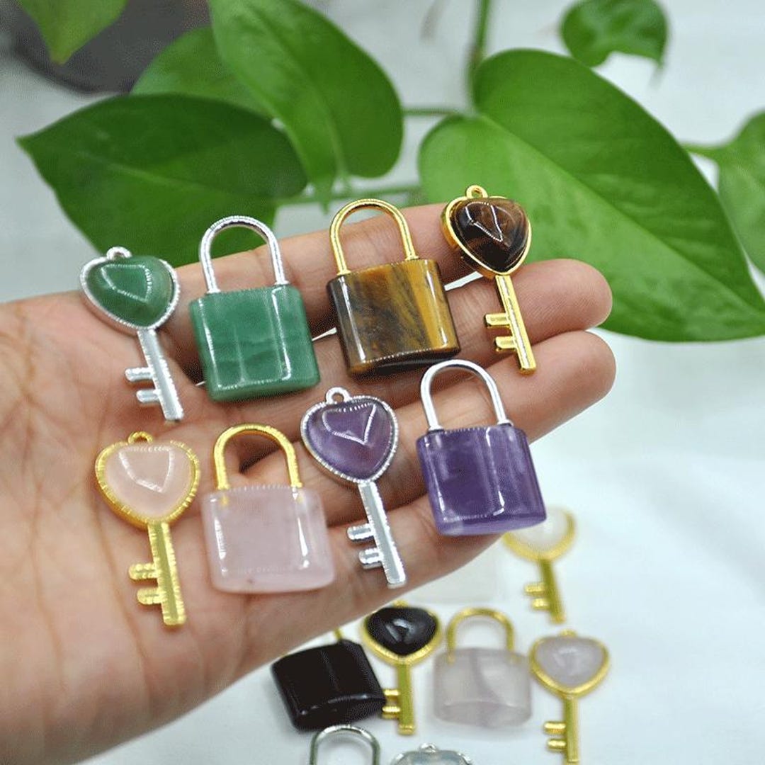 Gemstone Key N Lock Pendant, Lock and Key Charm Pendant Set，crystal Key ...