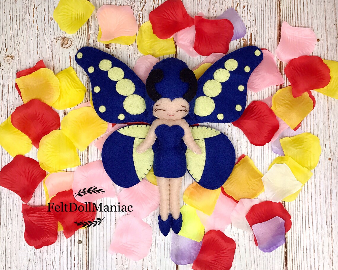 Felt Doll Pattern. Blue Butterfly. PDF Pattern and Tutorial. Cure ...