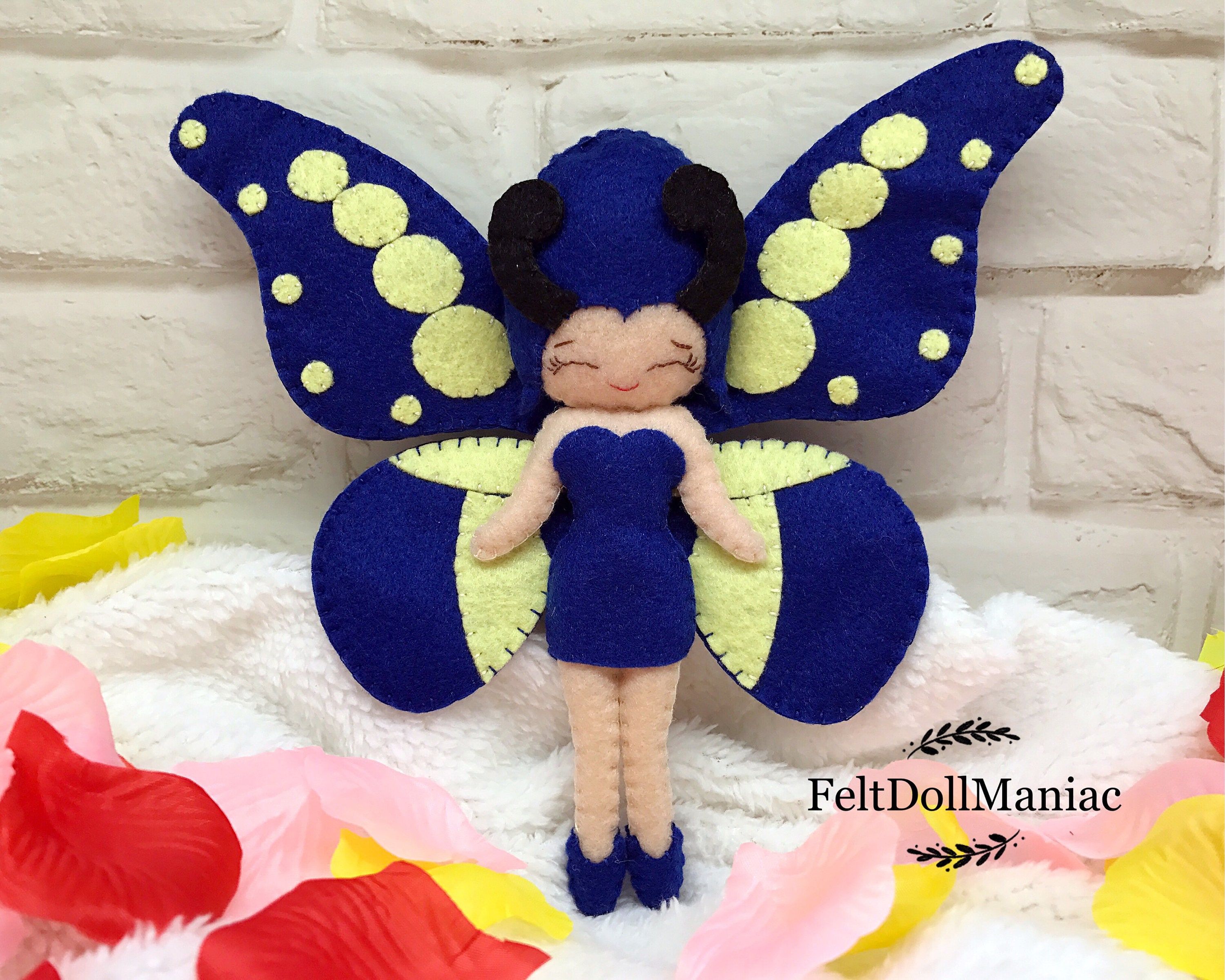 Felt Doll Pattern. Blue Butterfly. PDF Pattern and Tutorial. Cure ...