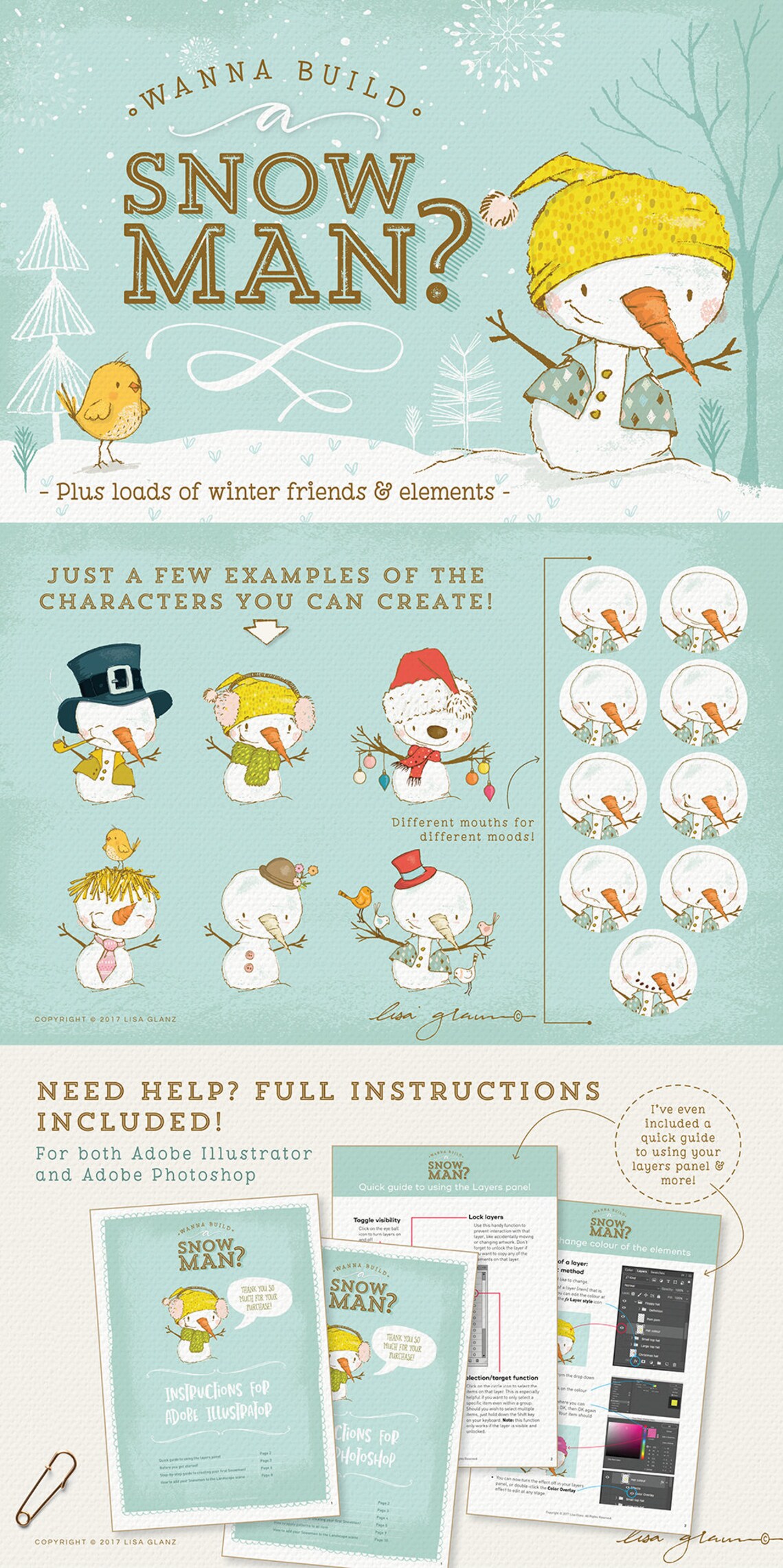 Winter Clipart Snowman Christmas Clip Art Build a Snowman | Etsy