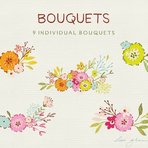 Colorful Spring Flower Clipart Set: Bouquet Clip Art, Bright Wreath ...