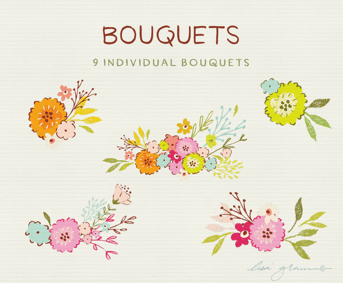 Colorful Spring Flower Clipart Set: Bouquet Clip Art Bright | Etsy