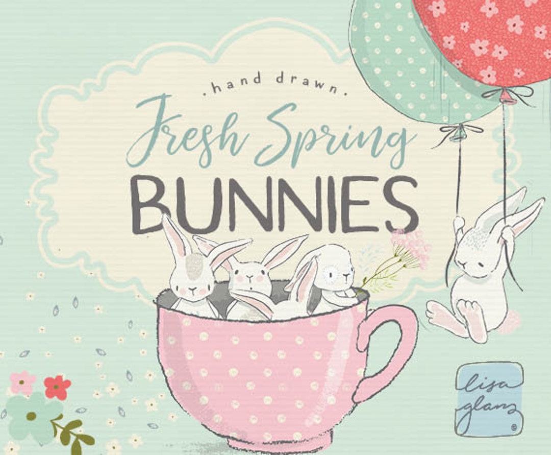 Spring Bunny Clipart Set: Cute Bunnies Clip Art, Teacup Clipart ...