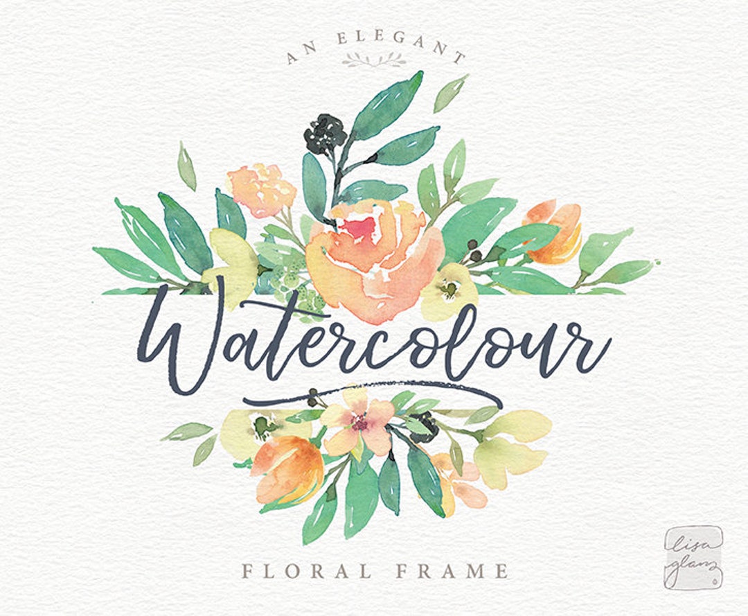 Watercolor Floral Frame: Hand Painted Floral Rectangle Frame / Wedding ...