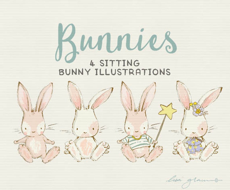 Spring Bunny Clipart Set: Hand-drawn Easter Bunnies (PNG, AI ...