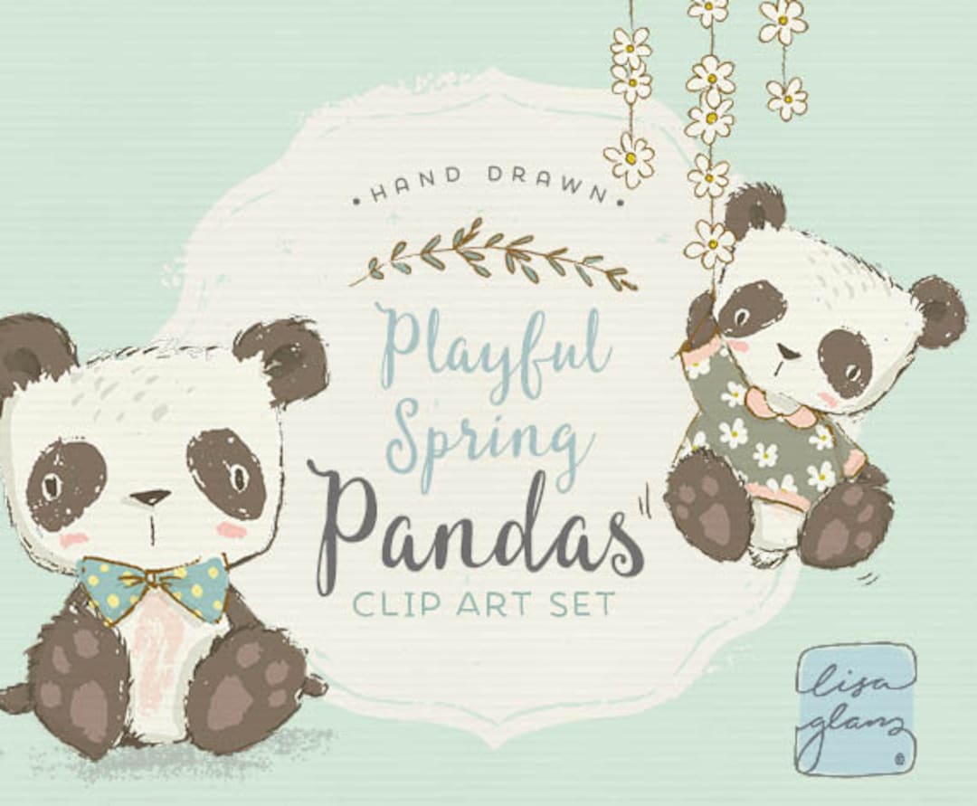 Spring Pandas Clipart Set: Panda Bear Clip Art, Sweet Clipart, Instant ...