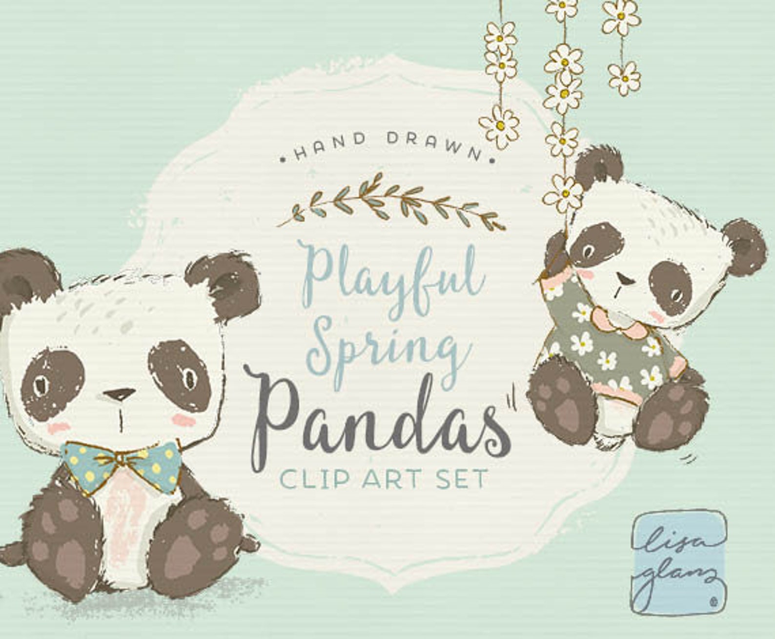 Spring Pandas Clipart Set: Panda Bear Clip Art Sweet Clipart | Etsy