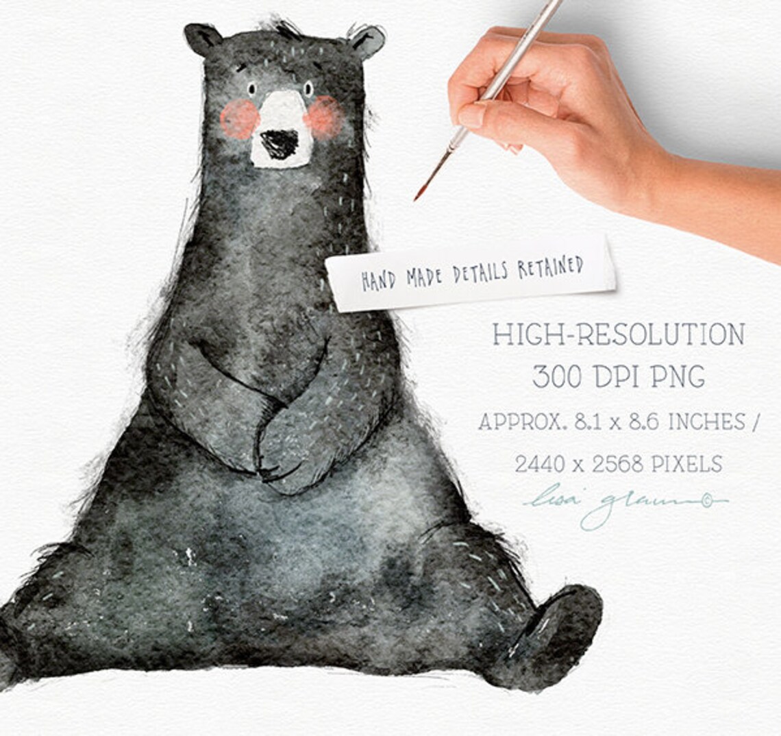 Cute Watercolor Black Bear Clipart Perfect Woodland Nursery - Etsy