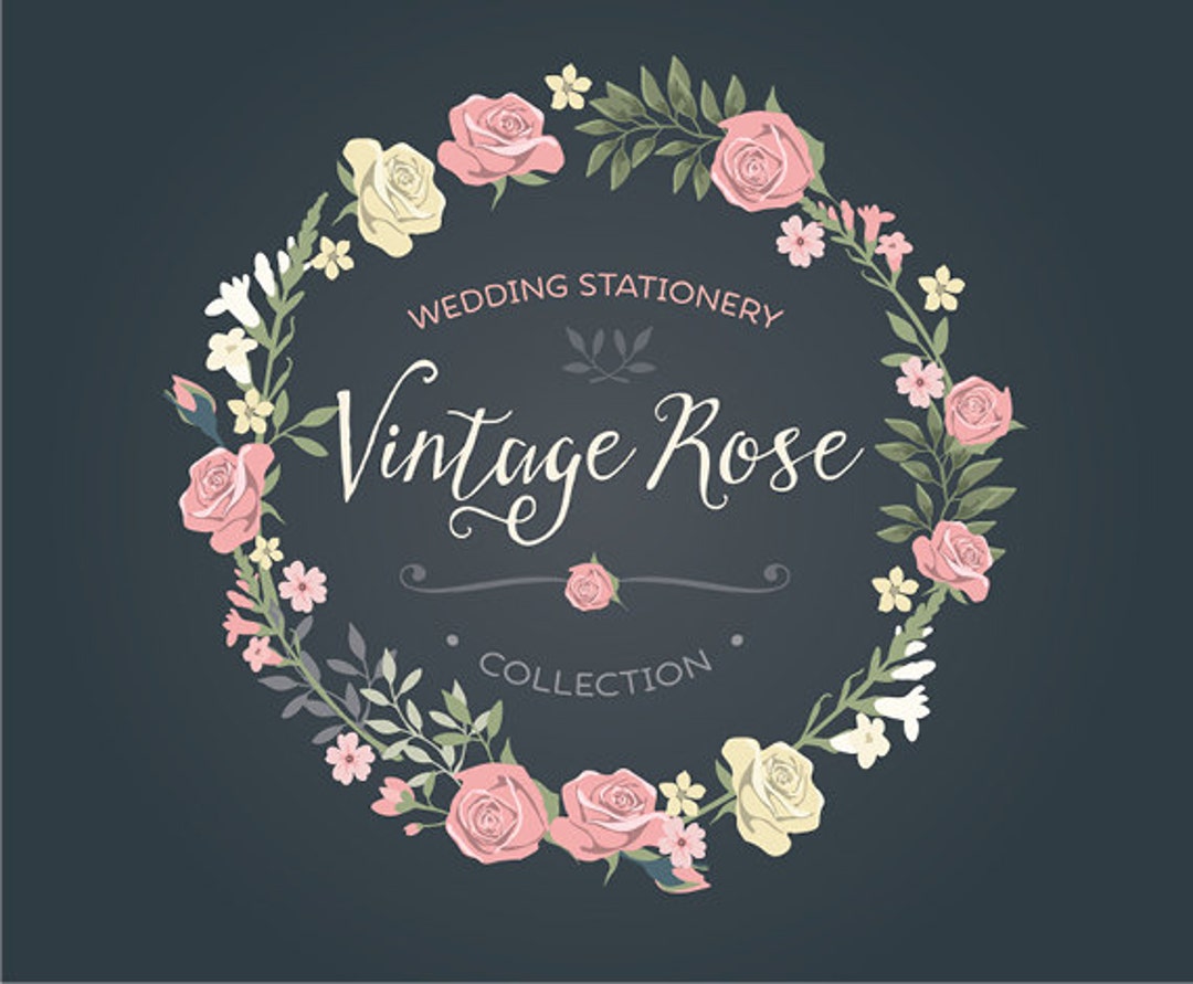 Vintage Wedding Invitation Floral Wreath Clipart Collection: Rose ...