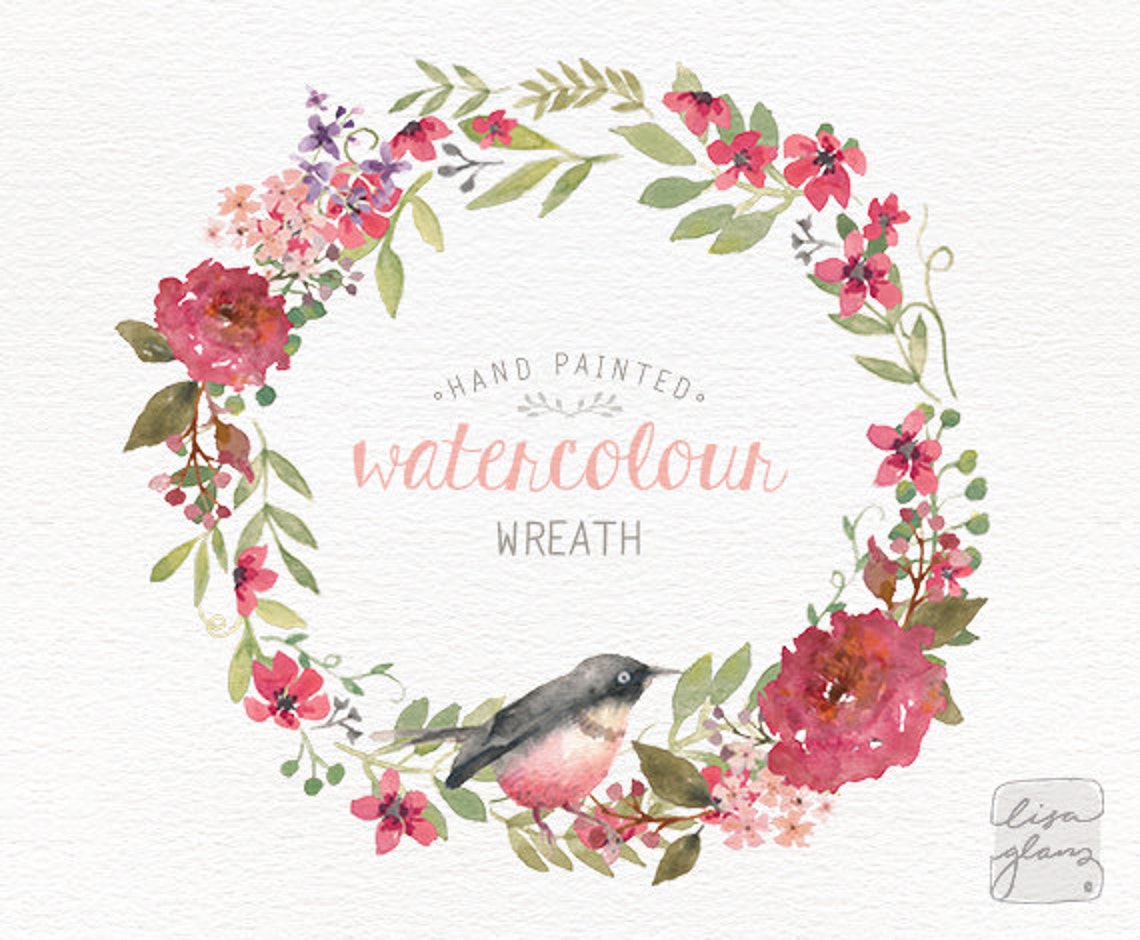 Watercolor Wreath: Hand Painted Floral Wreath Clipart / - Etsy Canada