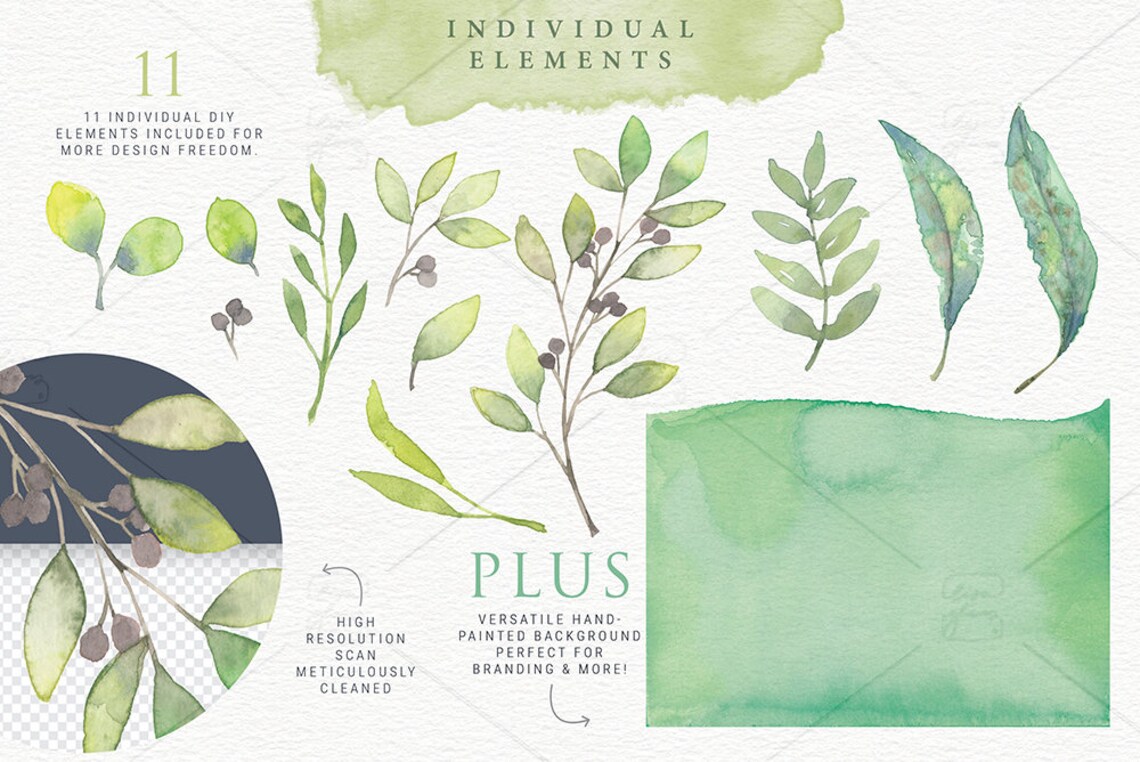 Watercolor Leaf Clipart Bundle Green Watercolor Leaf Wreath - Etsy