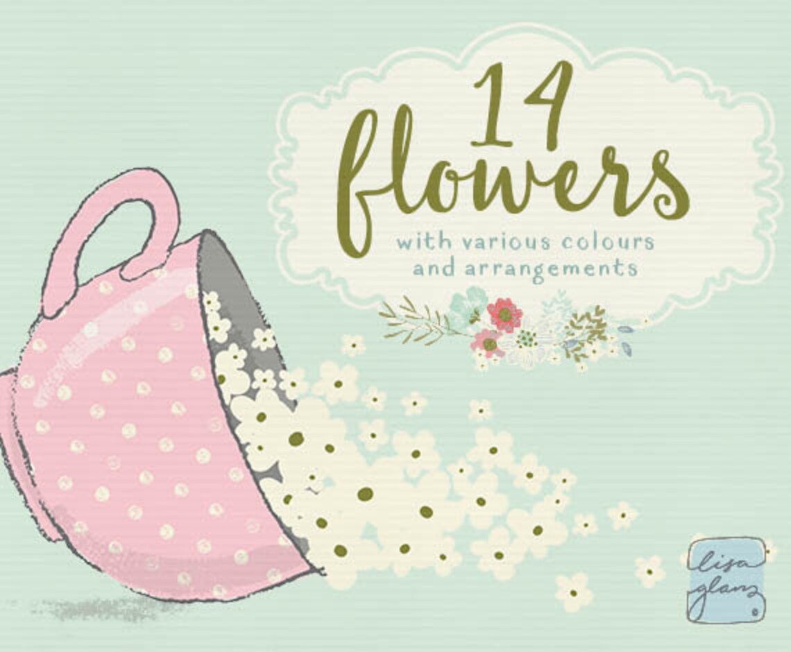 Cute Spring Flower Clipart Set: Bouquet Clip Art Teacup | Etsy