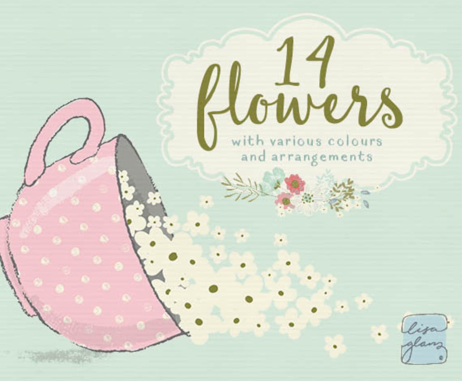 Cute Spring Flower Clipart Set: Bouquet Clip Art Teacup | Etsy
