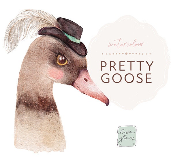 Watercolor Woodland Goose: Hand Painted Clipart of Beautiful | Etsy