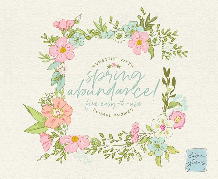 Spring Floral Frames Clipart Set: Hand Drawn Floral Frames - Etsy