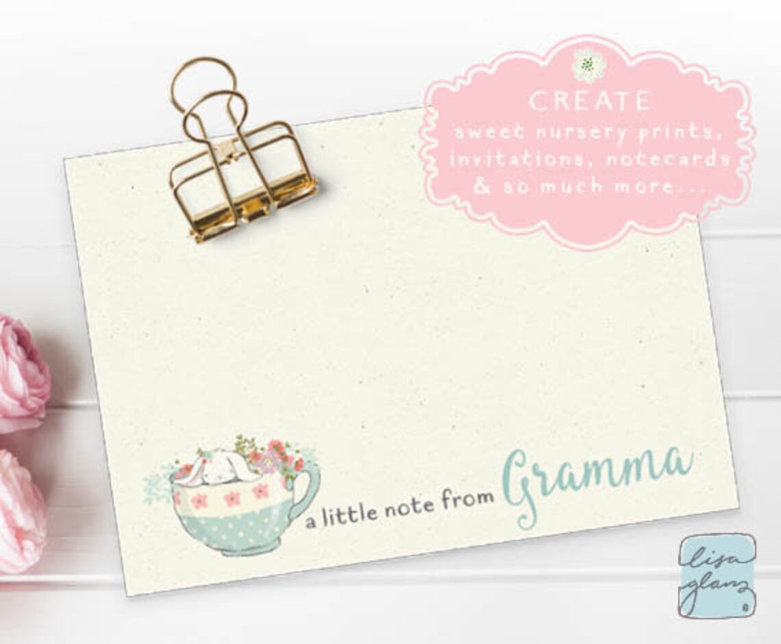 Spring bunny clipart set: cute bunnies clip art teacup | Etsy