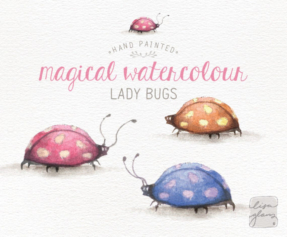Watercolor Ladybugs: PNG Clipart / 3 Whimsical Clip Art Lady - Etsy