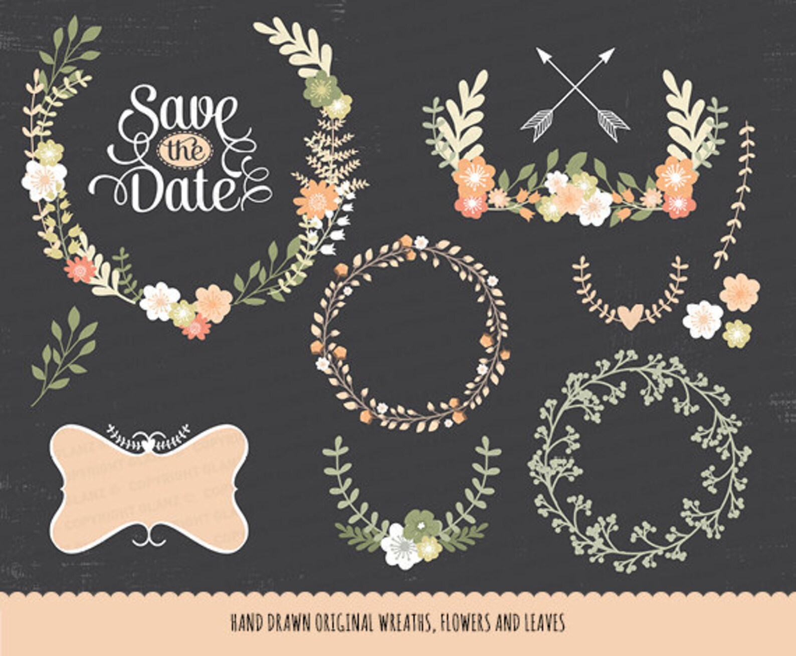 Chalkboard Wedding Clip Art Collection: Hand Drawn Floral - Etsy