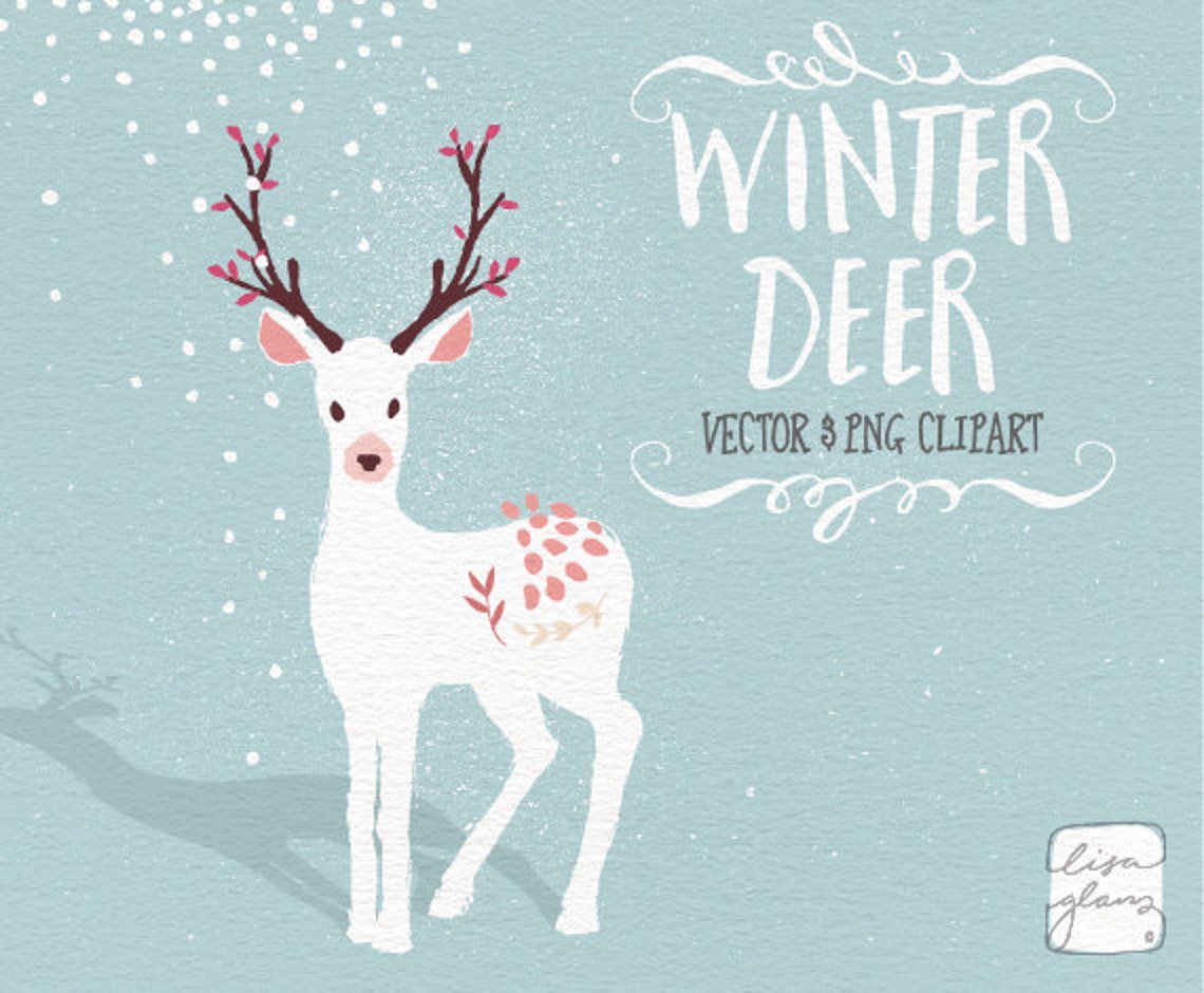 Winter Clipart: Whimsical Deer Clipart / White Christmas - Etsy