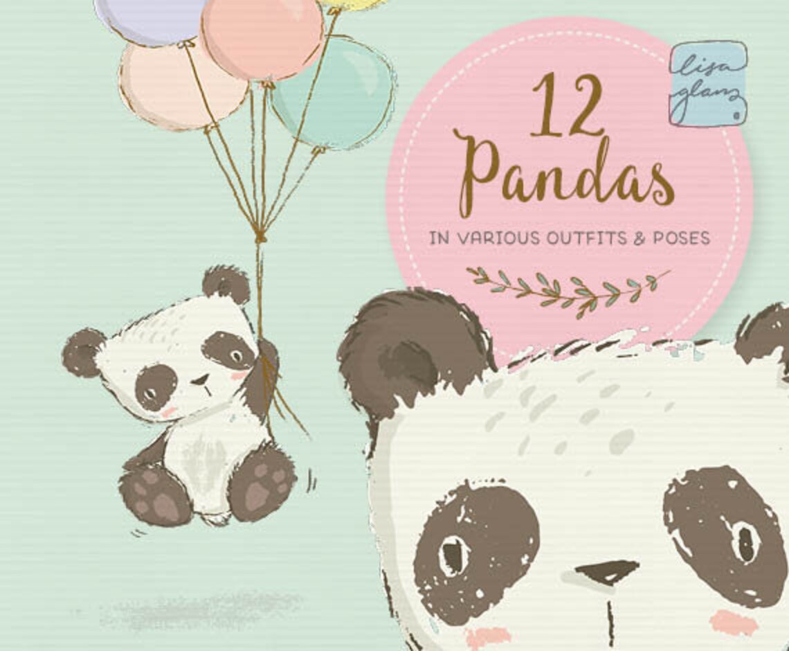 Spring Pandas Clipart Set: Panda Bear Clip Art Sweet Clipart | Etsy
