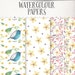 DIGITAL PAPER: Floral & Bird Watercolor Paper / Pink, Yellow and Blue ...