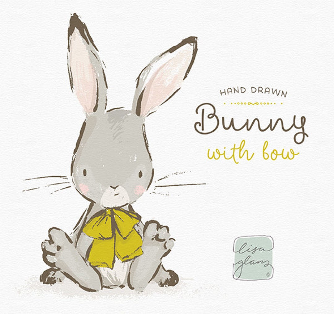 Cute Baby Bunny Illustration With Bow: Sweet Painted Rabbit ...
