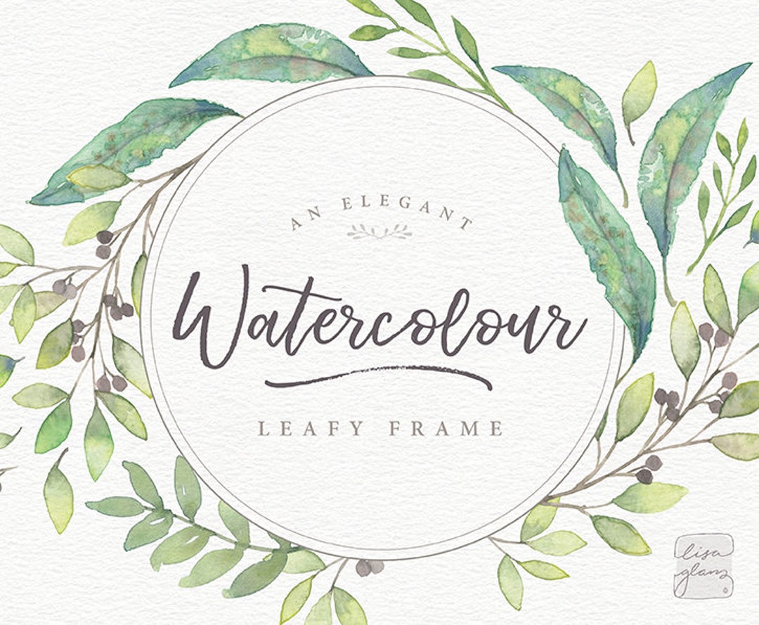 Watercolor Floral Frame: Hand Painted Leaf Wreath Clipart / Wedding ...