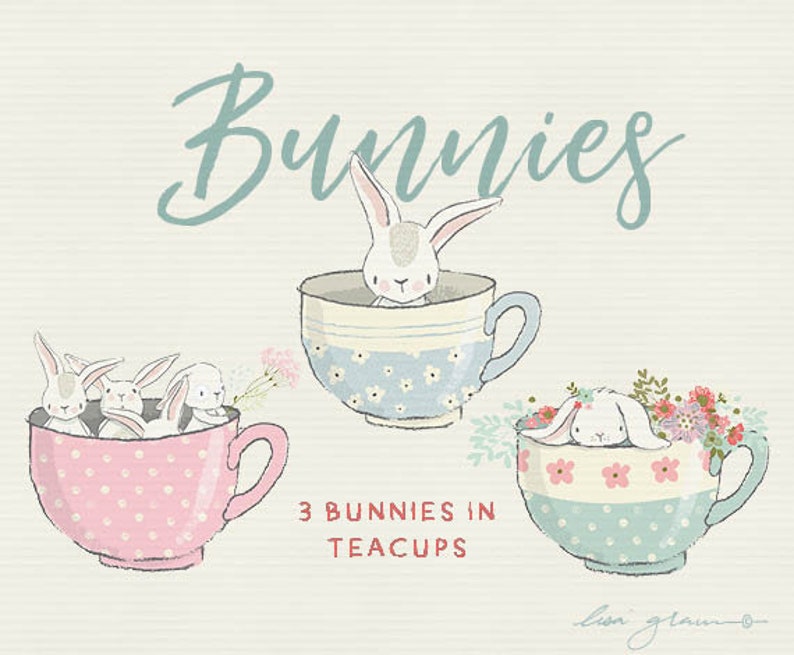Spring Bunny Clipart Set: Hand-drawn Bunnies, Teacups (PNG Files) - Etsy