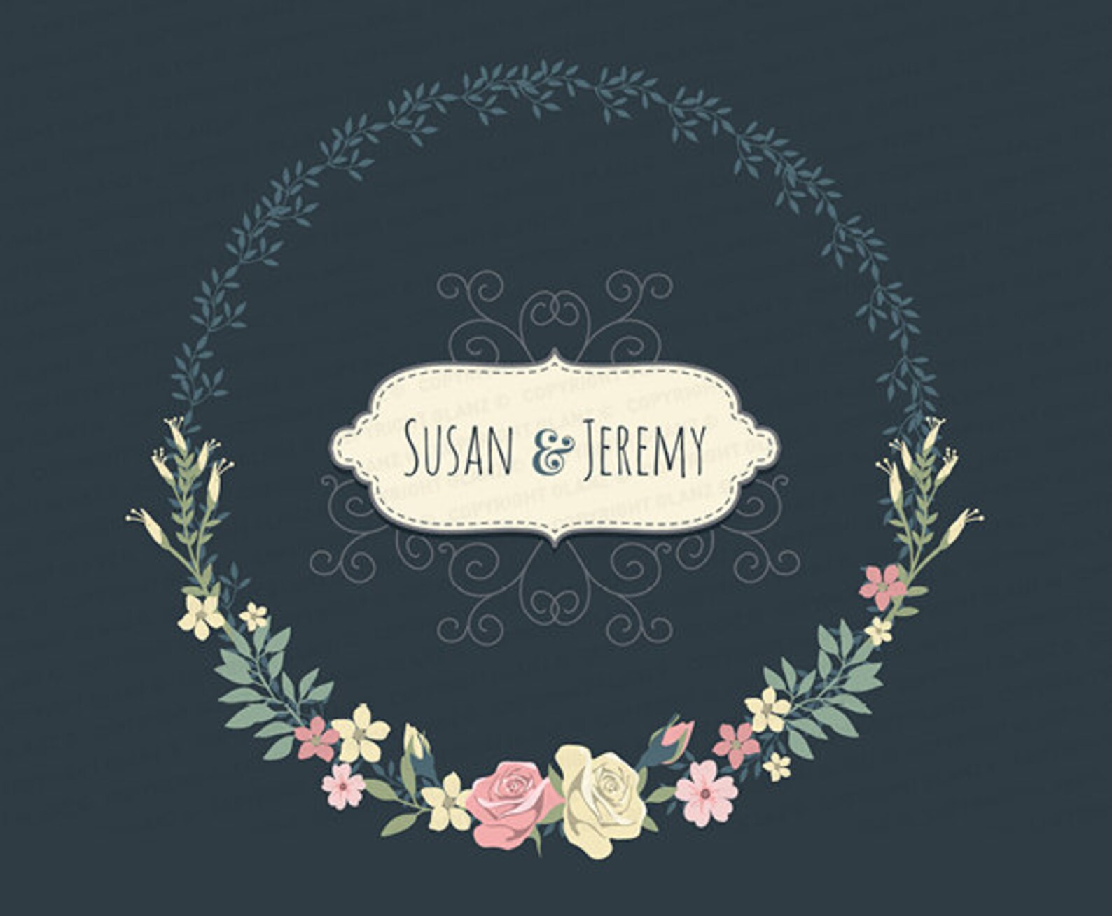 Vintage Wedding Invitation Floral Wreath Clipart Collection: Rose ...